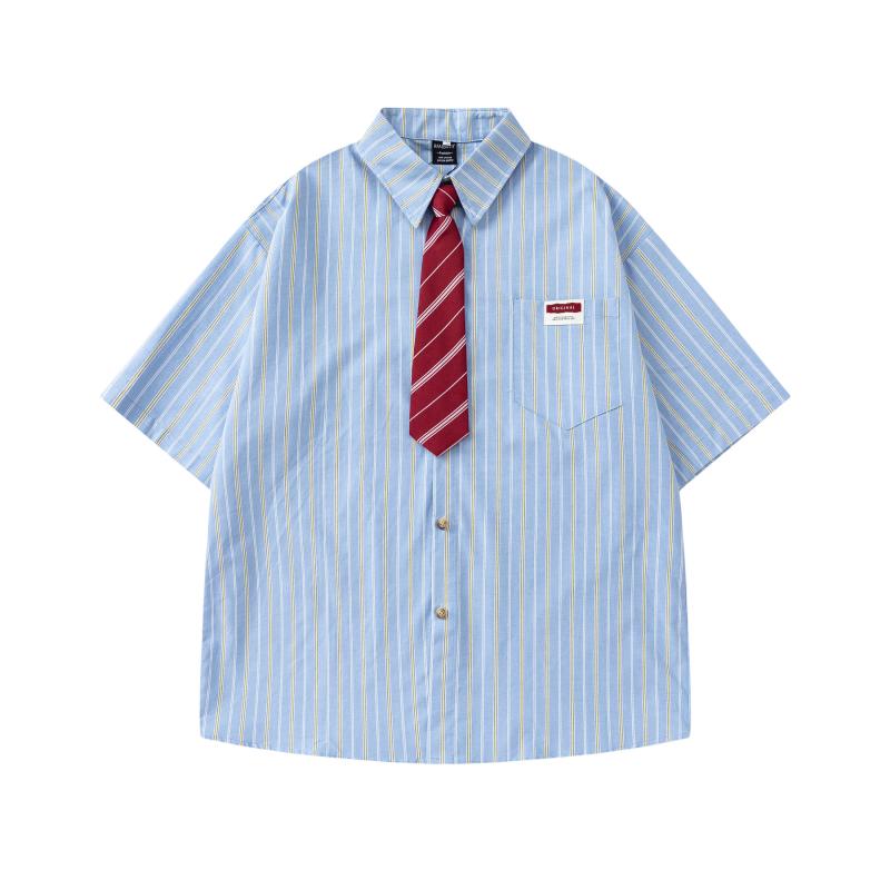 シャツ メンズ 半袖 美式復古 ストライプ柄 襟付き コットン カジュアル トップス ルーズフィット ピンク系 ブルー系 イエロー系・カテゴリ: シャツ・スタイル: アメリカンレトロ・対象年齢: 成人・対象: 男性・生地: 綿・素材: 綿・...