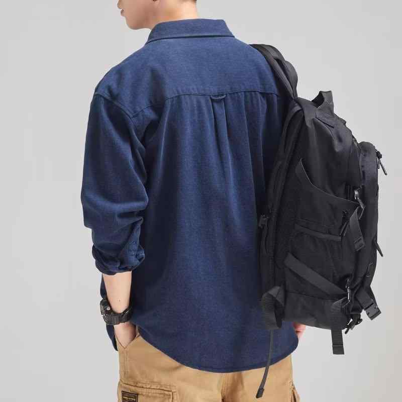 シャツ メンズ 長袖シャツ レトロ ワークシャツ トップス コットン混紡 無地 春秋 普段使い ライトアウター グレー 紺色・カテゴリ: シャツ・スタイル: カジュアル・素材: 綿混紡.ポリエステル35%・柄: 無地・袖丈: 長袖・ネックラ...