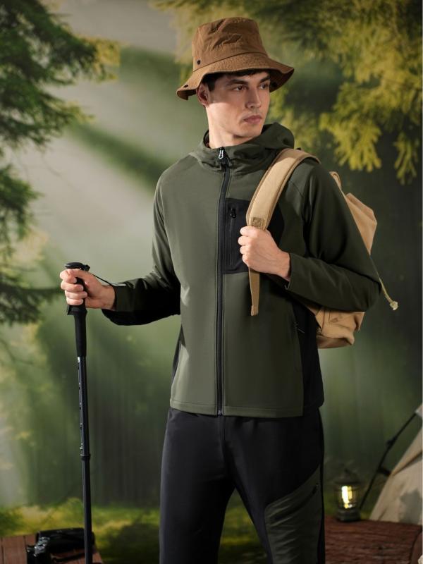 ジャケット 男性用 秋冬 裏起毛 ソフトシェル マウンテンパーカー アウトドア スポーツ カジュアル ウェア 防風 撥水 防寒 黒 グレー 緑