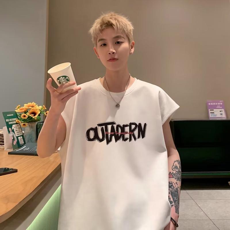 タンクトップ メンズ スエード調 ベスト 夏物 ゆったりサイズ プリントTシャツ カットソー トップス ノースリーブTシャツ グレー 白 黒 紫 カーキ ピンク系