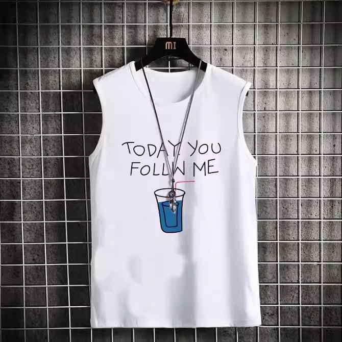 Tシャツ メンズ タンクトップ ゆったり ノースリーブ トップス カットソー プリント イラスト ポリエステル 普段使い 部屋着 春夏 薄手 白 黒