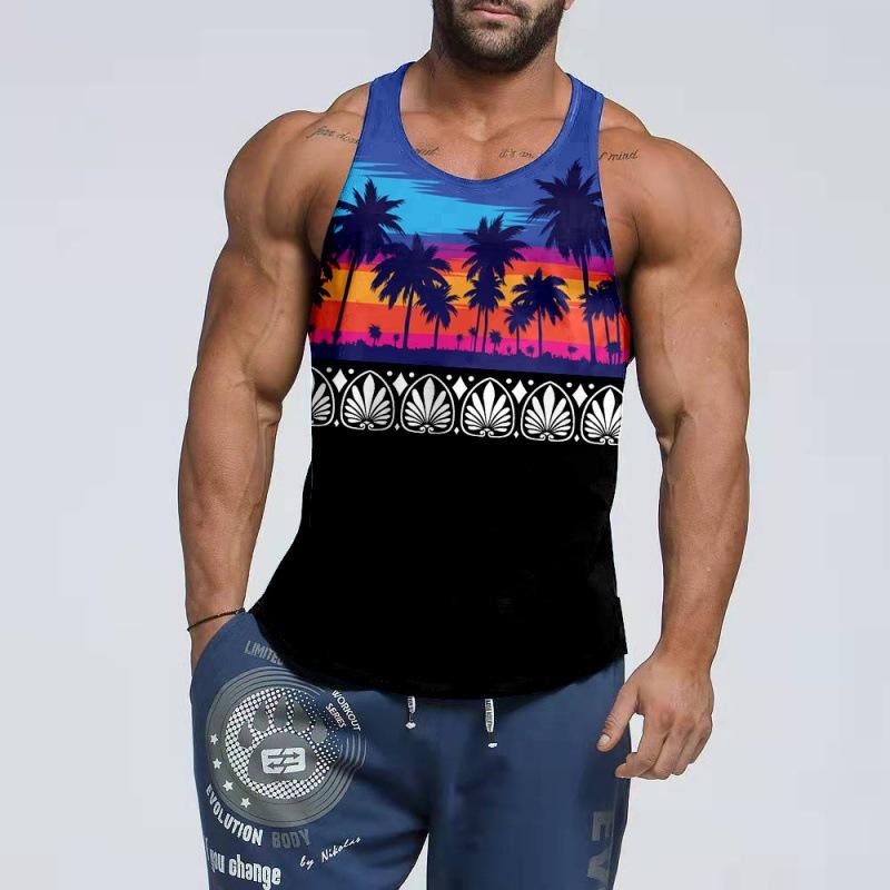 Tシャツ メンズ タンクトップ 男性用 3Dデジタルプリント ポリエステル 迷彩柄 ストリート カジュアル 普段使い