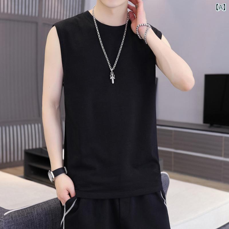 2個セットタンクトップ メンズ 男性用 コットン ノースリーブ Tシャツ 夏 薄手 接触冷感 部屋着 スポーツ インナー ブラック ホワイト グレー・カテゴリ: スポーツベスト・版型: ゆったり・柄: 無地・主な素材: 綿・対象: 大柄な方...