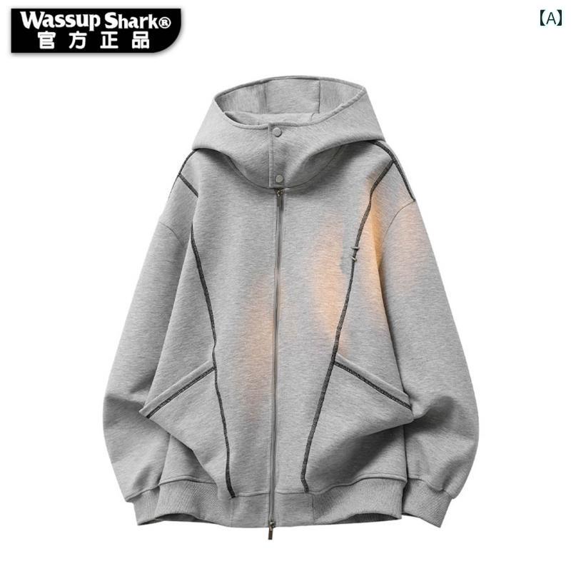 アメリカン ヘビー カーディガン スウェット メンズ フード 付き 春秋 薄手 ジッパー ジャケット カップル ゆったり 潮.オシャレデザインバージョン分類: ルーズタイプ詳細：フード付きデザイン職人技：ジッパーデザイン素材：綿ポリエステル...