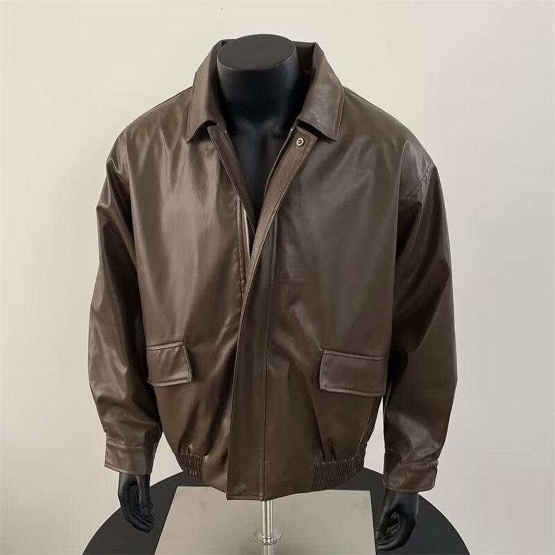 ジャケット メンズ 男性用 秋冬 防風 коричневый レザー ライダースジャケット ゆったりサイズ 無地 黒 ブラック 普段使い・素材機能: 防風・カテゴリ: ジャケット・スタイル: 韓国・襟型: 襟・タイプ: ルーズ・前立て: ジ...