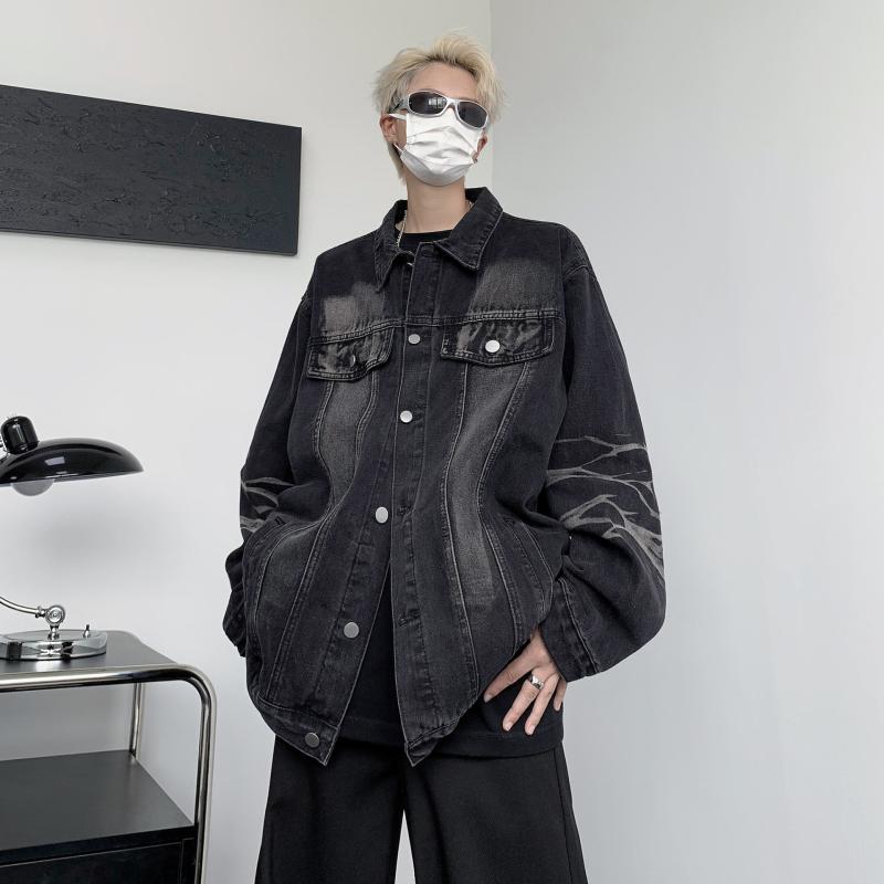 ジャケット 男性用 デニム Gジャン ブルゾン 春秋 カジュアル ブラック ブルー 立襟・カテゴリ: ジャケット・スタイル: アメリカンストリート・対象年齢: 18-24歳・襟の形: 立ち襟・フィット: ルーズ・前立て: シングルブレスト・...