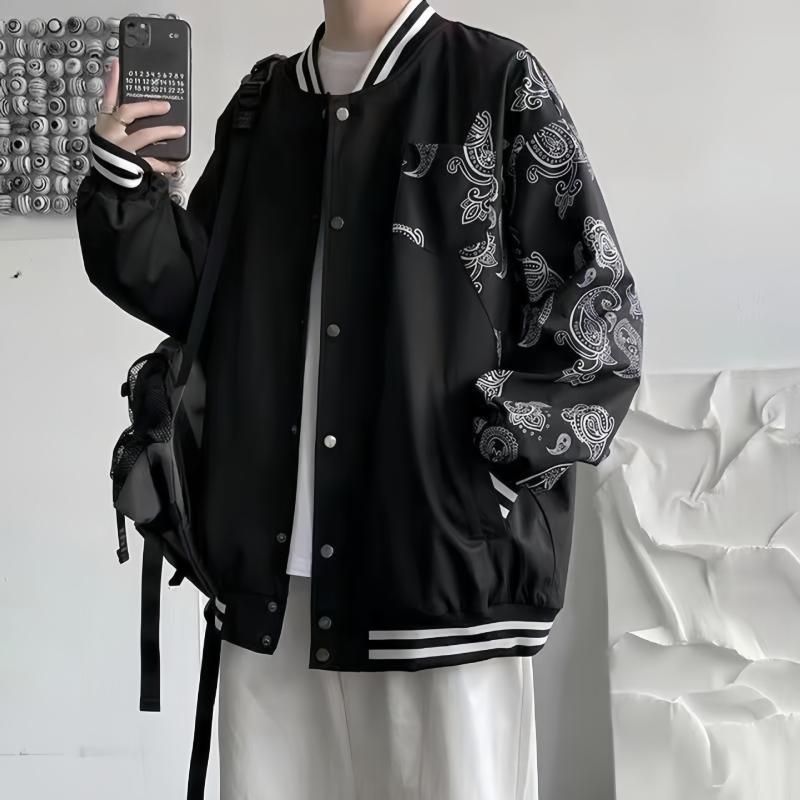 ジャケット メンズ スタジャン 春秋 カジュアル ゆったり ポリエステル ブラック ホワイト 黒 白 切り替え・カテゴリ: ジャケット・スタイル: 港風・対象年齢: 18-24歳・ネックライン: 翻领・フィット: ルーズ・前立て: シングル...