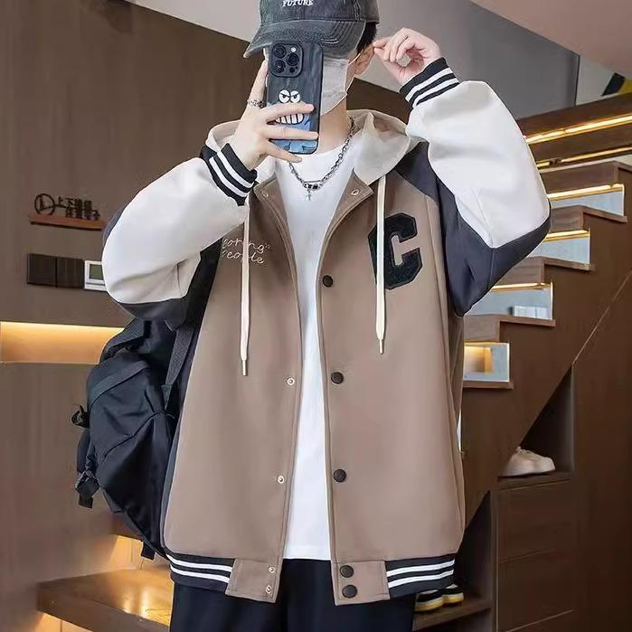 野球 服 メンズ 春秋 ジャケット パーカー 宽松 ポリエステル 長袖 ブルゾン フード付き 無地 黒 紺 白 カフェ色