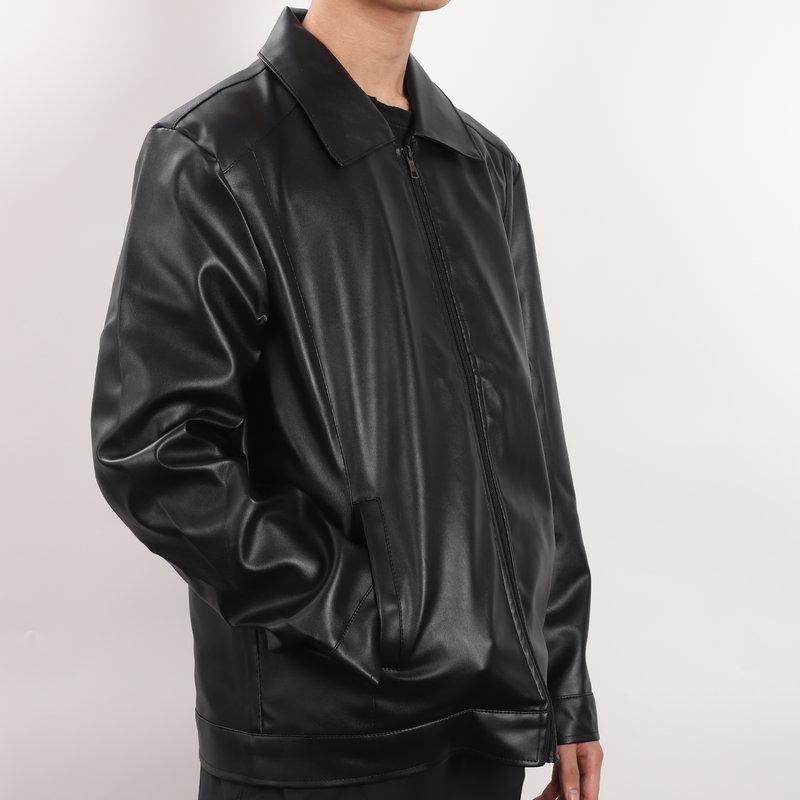 レザージャケット メンズ 男性用 PUレザー 立襟 スタンドカラー 春秋 薄手 リブ裾 紳士服 アウター ブラック