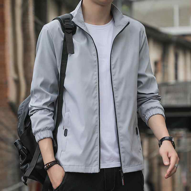 ジャケット メンズ 男性用 ブルゾン 春秋 薄手 防風 立ち襟 ポリエステル グレー 黒 紺色・素材機能: 通気性.防風性.吸湿性.速乾性・カテゴリ: ジャケット・スタイル: ベーシック・ネックライン: スタンドカラー・フィット: レギュラ...