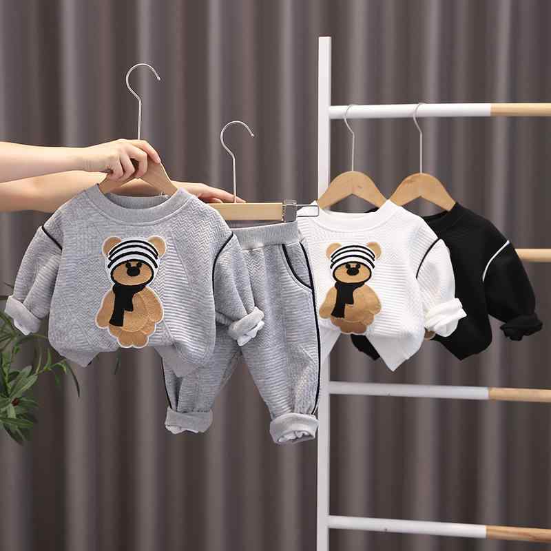 子供用セットアップ スウェット 長袖 トップス ズボン 上下セット かわいい クマ柄 春秋 ベビー服 幼児 カジュアルウェア ホワイト ブラック グレー・性別: 男女兼用・スタイル: カジュアル・セット内容: トップス.ボトムスの2点セット...