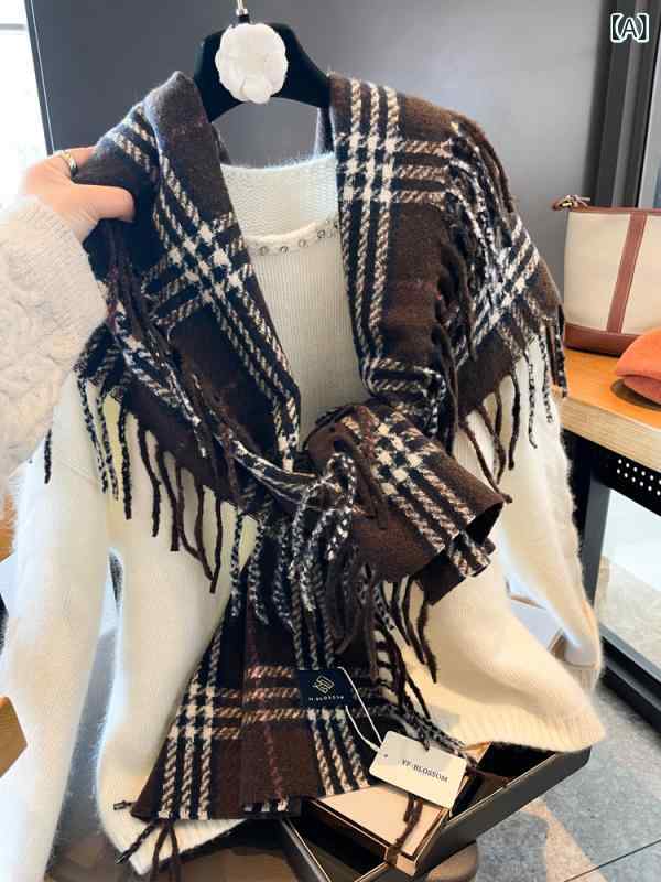 マフラー ストール 男性用 女性用 男女兼用 秋冬 防寒 格子柄 厚手 あったか ショール 深いコーヒー色 通勤 普段使い 風 アクリル・編み方: 経編・機能: 保温・スタイル: 百搭.简约・長さ: 約200cm・幅: 約45cm・素材: ...
