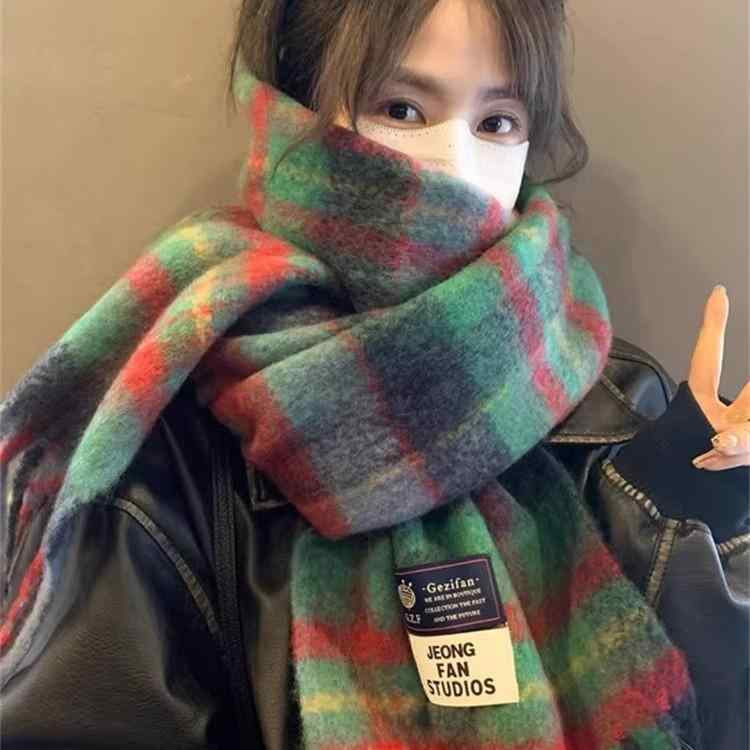 3個セットマフラー ストール レディース 秋冬 ウール混紡 韓国 レトロ グリーン チェック柄 豪華感 保温 暖かい ショール メンズ ブルー グリーン レッド
