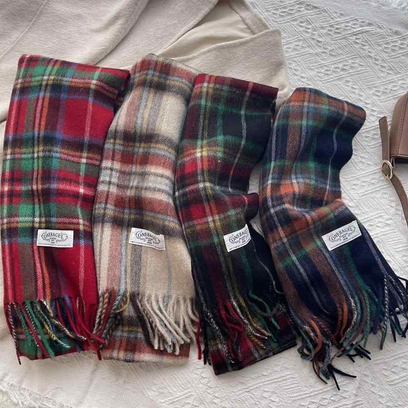 マフラー ストール レディース 秋冬 ウール 格子柄 チェック柄 フリンジ付き あったか 暖かい 防寒 冷え対策 ひざ掛け ショール 羽織り 赤 黒 オフホワイト 紺色 ビジネス オフィス 通勤 きれいめ 上品 エレガント 豪華感・編み方:...