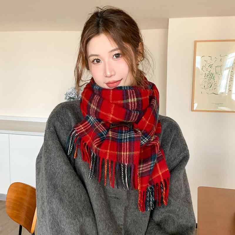 2個セットマフラー レディース メンズ ウール 秋冬 チェック柄 ショール ストール 暖かい 防寒 韓国 赤 緑 ベージュ