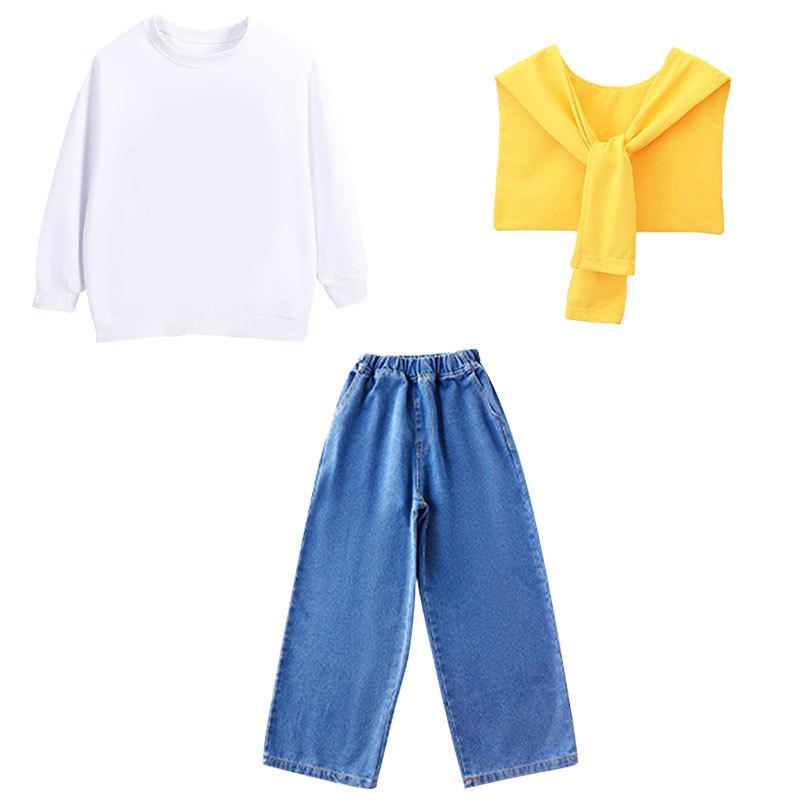 キッズ ダンス衣装 デニム セットアップ 子供 発表会 運動会 チアガール 応援 上下セット ショール付き 春秋 かわいい・対象: 男女兼用・要素: スポーツ.セットアップ.プリント.ブリティッシュ.親子・スタイル: カジュアル・生地の名称...