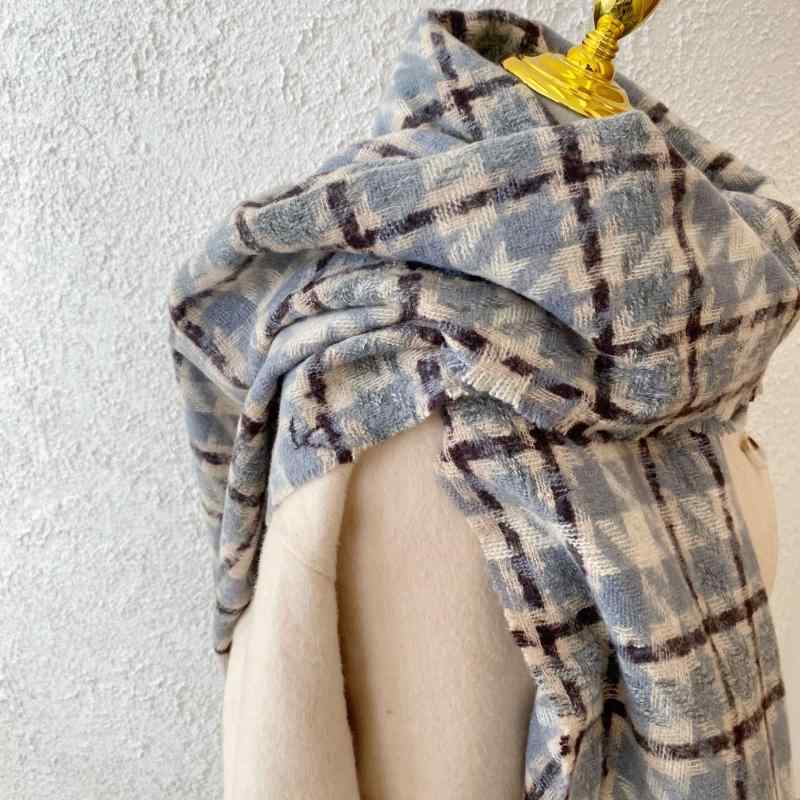 2個セットマフラー レディース 秋冬 千鳥格子 学生 ショール 暖かい 防寒 グリーン ブルー・素材: フェイクウール・対象: ユニセックス・シーズン: 秋.冬・カラー: グリーン.ブルー
