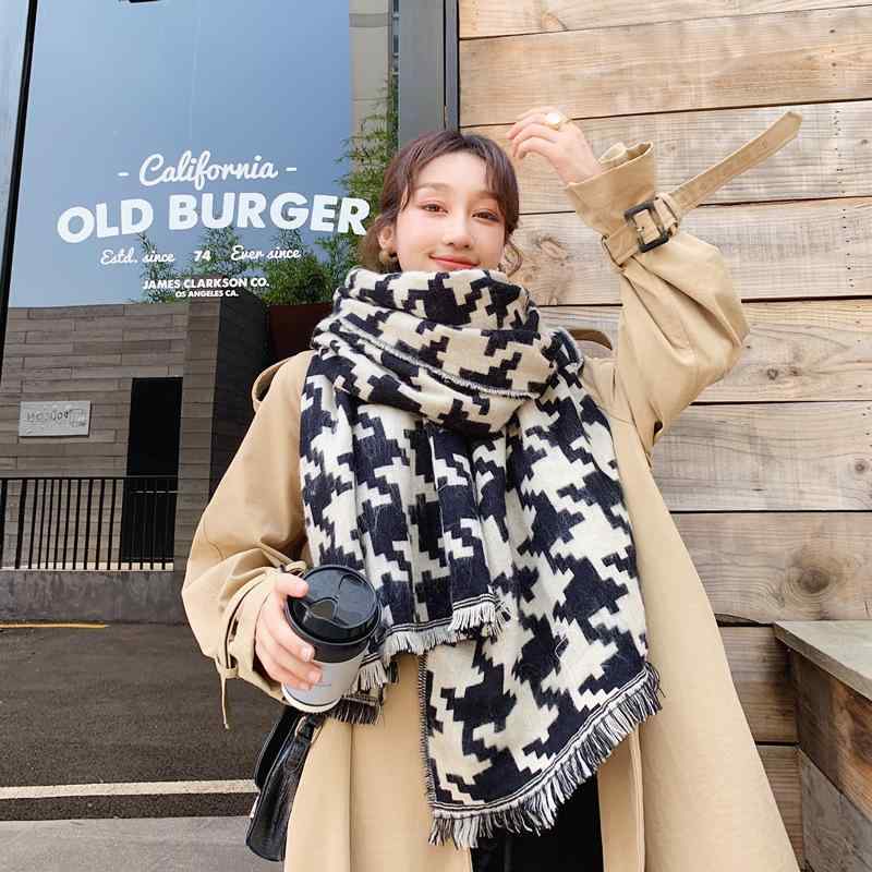 マフラー レディース メンズ 千鳥格子 ウール 大判 秋冬 ショール 襟巻き ストール 厚手 防寒・編み方: 経編・機能: 保温・対応シーズン: 冬.春.秋・スタイル: ミディアムロング・カラー: メイン画像の色・長さ: 200cm×70cm