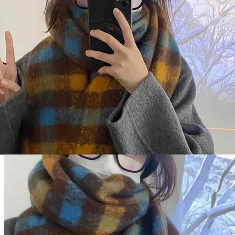 2個セットマフラー レディース メンズ 秋冬 厚手 暖かい 防寒 ストール ショール 仿羊绒 格子柄 ブラウン系 ブルー系 ピンク系 韓国 かわいい・編み方: クレープ・機能: 保温・スタイル: スカーフ/ストール・カラー: ブラウン系.ブ...