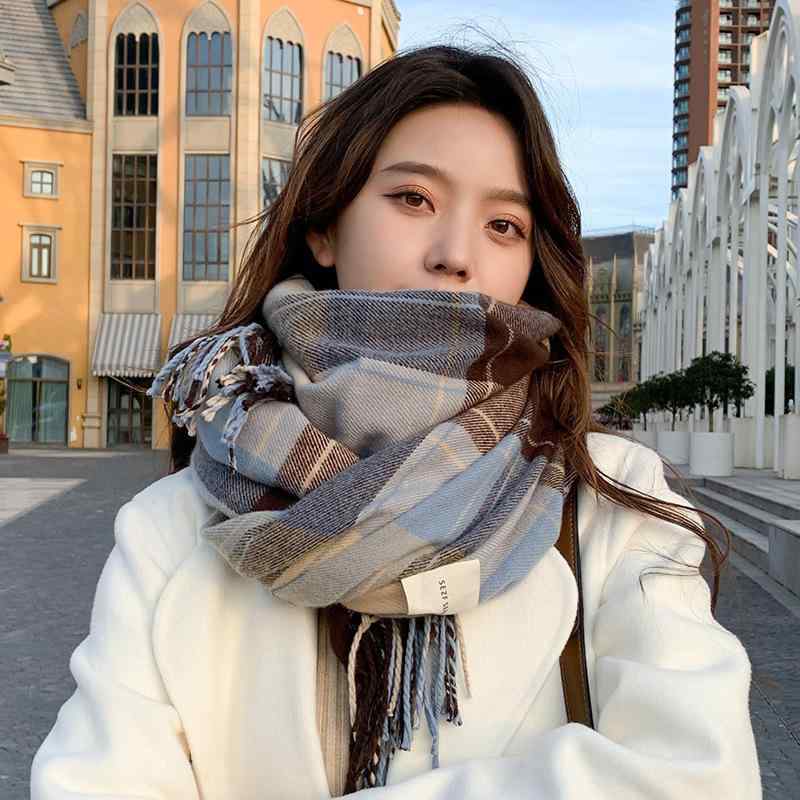 マフラー レディース 秋冬 韓国 格子柄 ショール ストール 襟巻き メンズ 男女兼用 防寒 ブルー系 ベージュ系 ブラック系・カテゴリ: ストール・素材: 仿羊绒・カラー: 小版（55宽）藍咖色・カラー: 小版（55宽）卡其・カラー: 大...