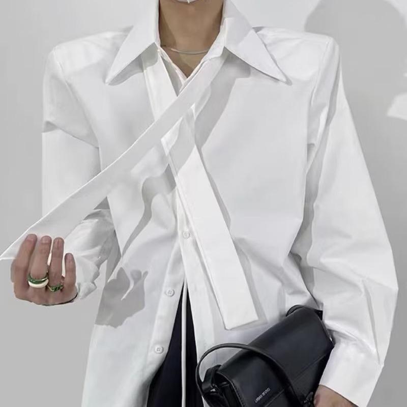 シャツ メンズ 長袖 ポリエステル 混紡 トップス 春秋 カジュアル 無地 白 黒 リラックスフィット・カテゴリ: シャツ・・対象: 10代後半～20代・デザイン: カーディガン・フィット: ゆったり・襟の形: 襟付き・袖丈: 長袖・柄: ...