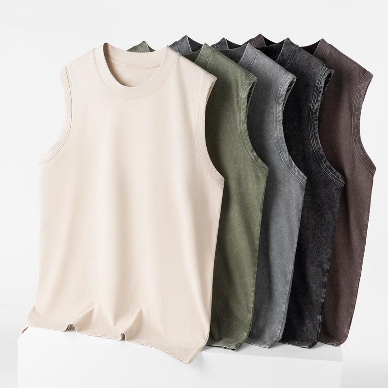 タンクトップ メンズ 男性用 コットン 水洗加工 無地 ノースリーブ Tシャツ 230g ヘビーウェイト ゆったり リラックス レトロ 雪花米杏 雪花ブラック 雪花黒コーヒー 雪花デニムグレー 雪花アーミーグリーン・カテゴリ: Tシャツ/カ...