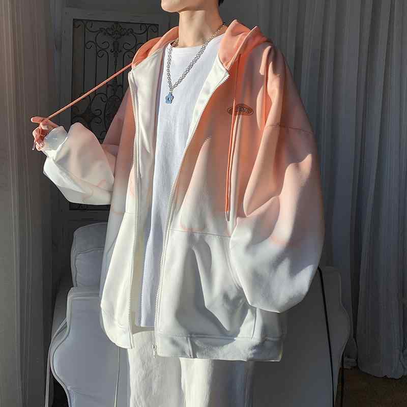 メンズ 扎染 パーカー 秋冬 ストリート系 グラデーション ジップアップ ジャケット 長袖 ルーズフィット カジュアル スタイル ポリエステル ブラック ブルー ピンク系・カテゴリ: トレーナー/フリース・スタイル: ストリート系・袖丈: ...