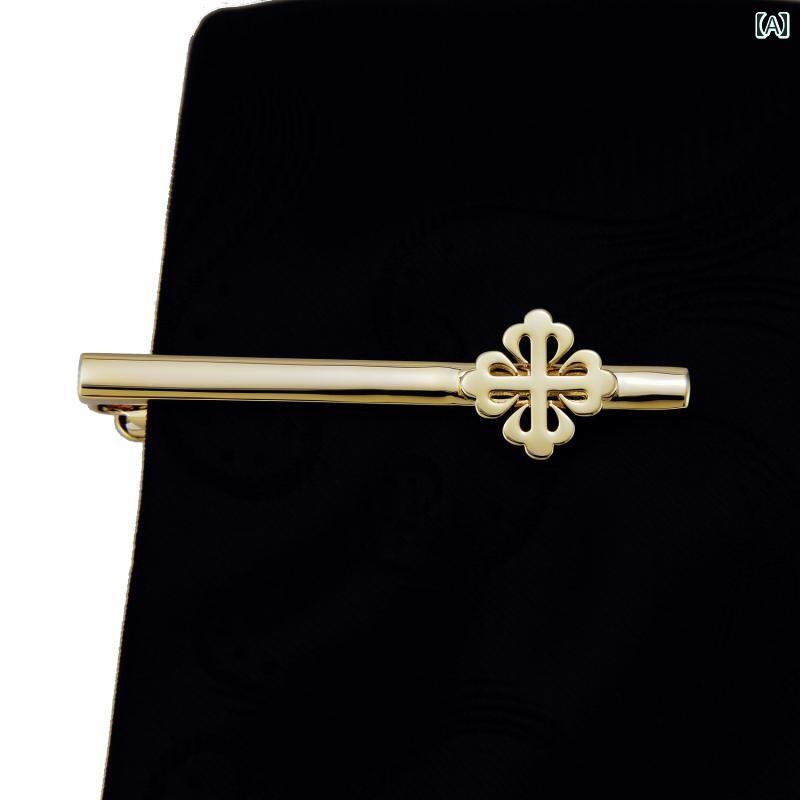 金 メッキ 皇帝 十字架 ネクタイ ピン タイ レトロ 個性的 メンズ 男性.カラフルカラーオシャレデザイン。シンプルスタイル。色の分類: ジップロックバッグ付き金メッキクロスソードネクタイピン.絵入りジュエリーボックス付きシンプルな金メッ...