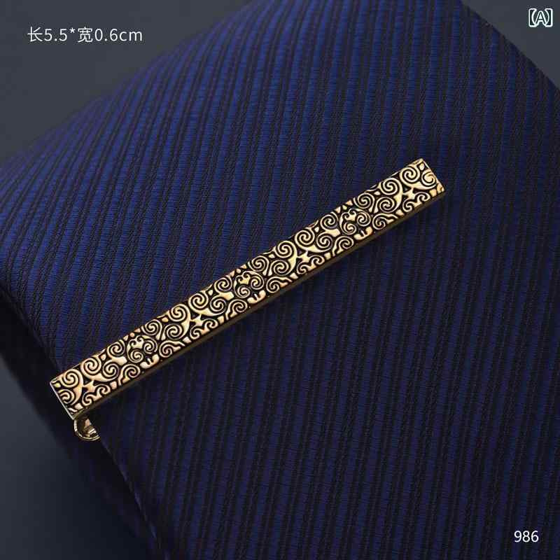 メンズ レディースの 吉 祥 模様の ネクタイ ピン の 固定 バックル ビジネス クリップ リング ゴールド.カラフルカラーオシャレデザイン色の分類：レトロパターンネクタイクリップ.ブルースタイル.ゴールドエッジ.ダブルライン.ゴールデン...