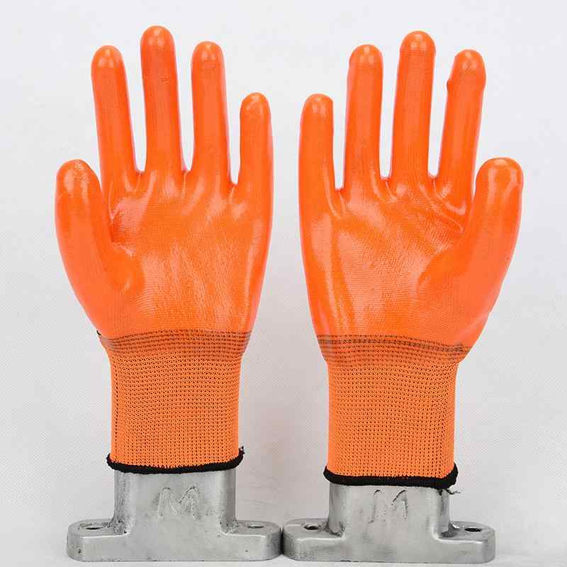 手袋 男性用 PVC手袋 防水 防滑 耐摩耗性 耐酸 耐アルカリ 作業用 建築 土木 オレンジ L・商品名: PVC手袋・機能: 耐摩耗性.滑り止め・サイズ: L