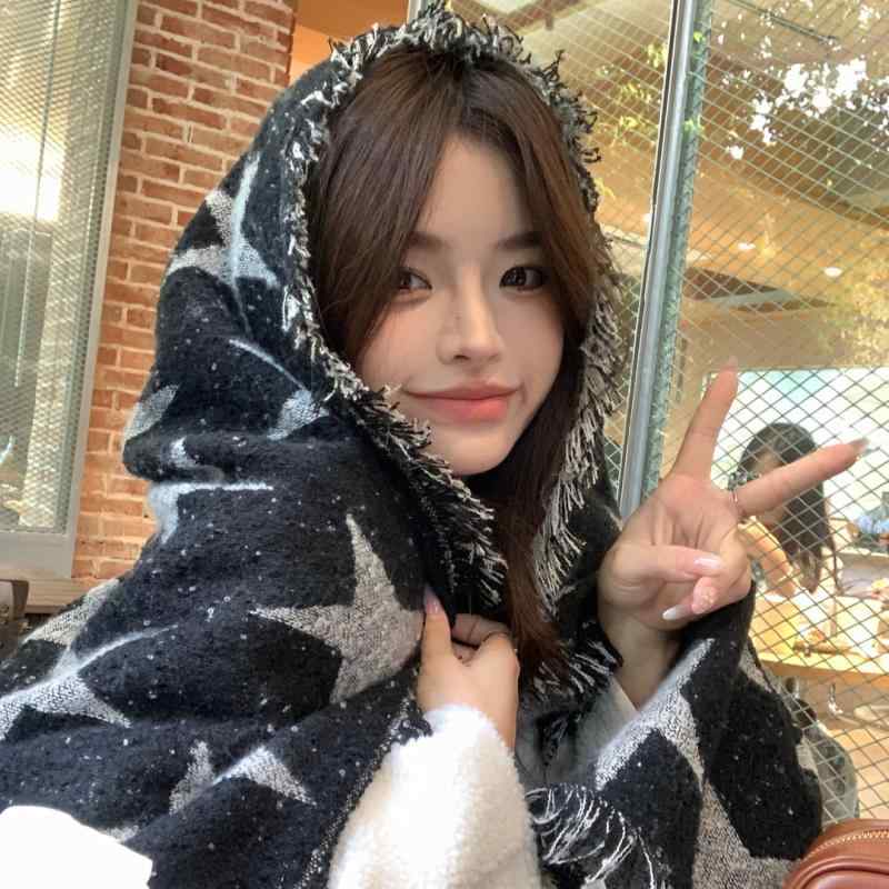 マフラー レディース メンズ 厚手 大判 秋冬 防寒 保温 学生 かわいい 韓国 スター 星柄 フリンジ 格子柄 チェック柄 ストール