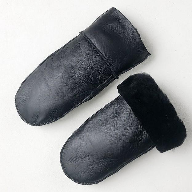 2個セット手袋 メンズ レディース 男性用 女性用 真羊毛 皮毛一体 ミトン グローブ 秋冬 アウトドア 厚手 防寒 あったか 裏起毛 カジュアル かわいい ブラック
