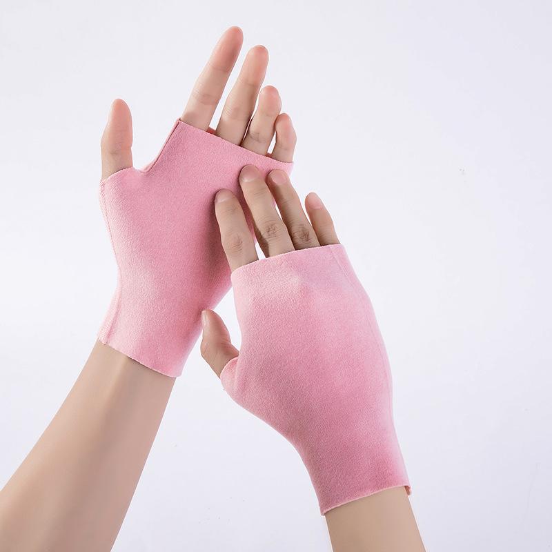 手袋 レディース メンズ キッズ 冬用 防寒 グローブ 裏起毛 ハーフフィンガー 手袋 暖かい ドイツ製起毛 男女兼用 学生 タッチパネル対応 色・機能: 保温・カラー: コーヒー, ブラック, アプリコット, ダークグレー, ピンク, レ...