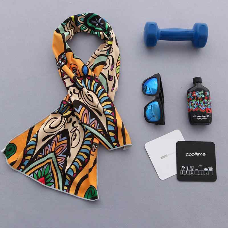 タオル スポーツタオル 接触冷感 クールタオル 冷却タオル 30×100cm ブラック 青花ブルー 深青 ブルー パープル ピンク系 オレンジ グレー グリーン スカイブルー グラフィック柄 アスリート トレーニング