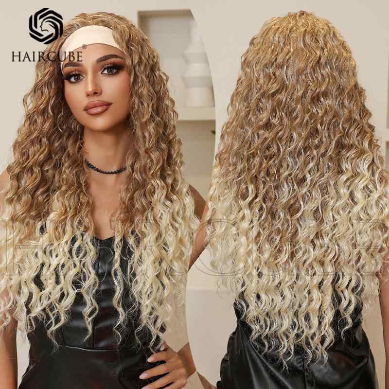 ヘアバンド付きウィッグ レディース 高温耐熱 ロング巻き髪 ダブルカラー 日常使い おしゃれ