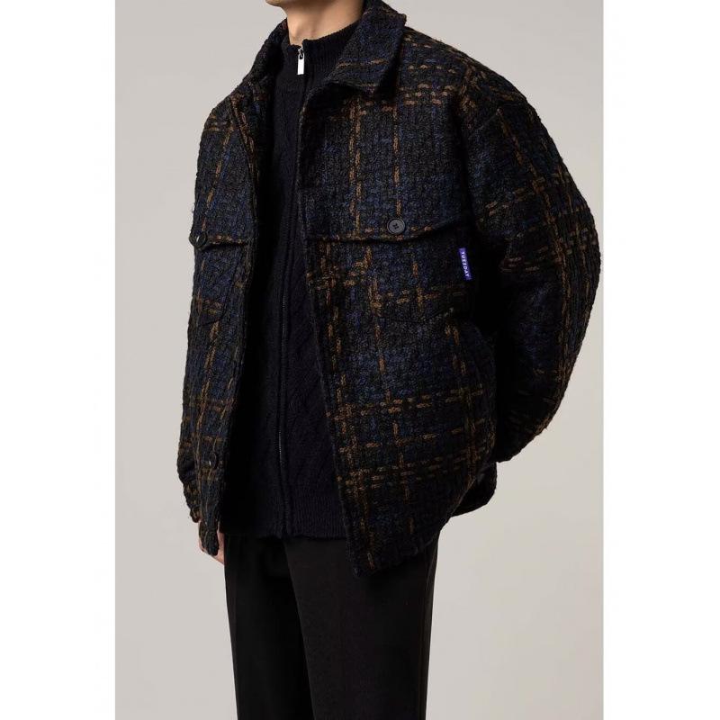 シャツ メンズ ニット 襟付き 格子柄 ジャケット 春秋 カジュアル ゆったり アウター 長袖 茶色 白・カテゴリ: ジャケット・スタイル: ベーシック・襟の形: 襟付き・フィット: ゆったり・前立て: シングルブレスト・フード: なし・・...