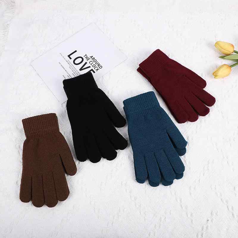 5個セット手袋 男女兼用 秋冬 防寒 伸縮性 ニット 五本指 学生 自転車 通勤 通学 暖かい カフェ ブラック ブルー ワインレッド アクリル