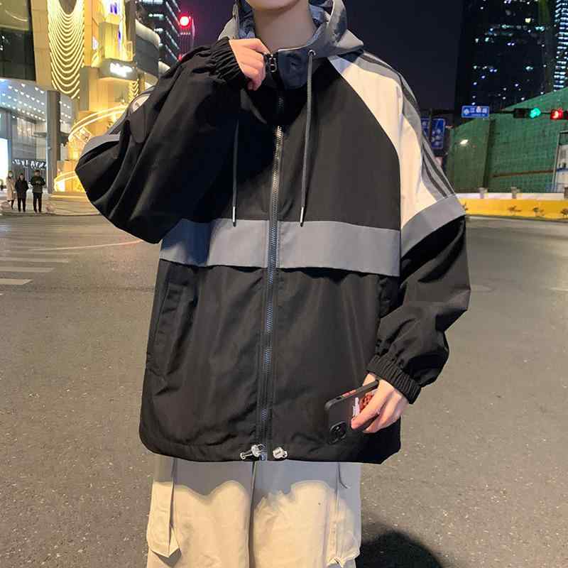 ジャケット メンズ 春秋 ブルゾン フード付き ジャンパー 配色 ワークジャケット アウター カジュアル スポーティー 普段使い 作業着 防風 撥水 ブラック ネイビー ブルー M L XL 2XL 3XL・商品カテゴリ: ジャケット・素材...