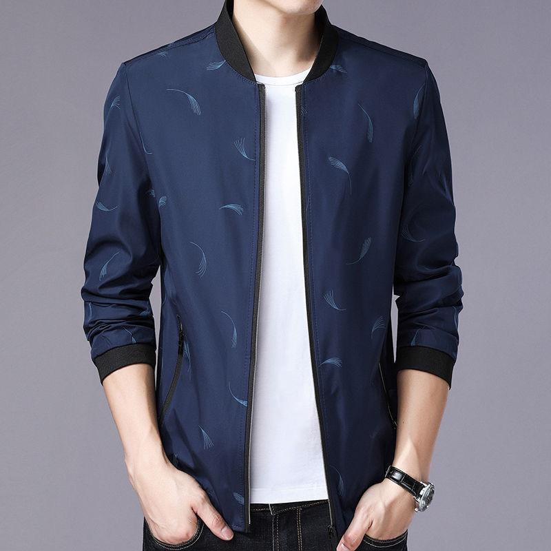 ジャケット 男性用 春秋 ミドルエイジ 向け 野球 服 カジュアル ブルゾン トップス シニア 紳士 服 ポリエステル 花柄 ブラック ブルー