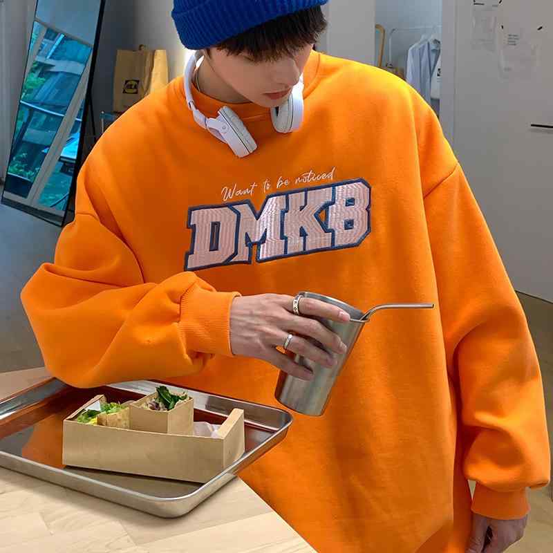 スウェット メンズ 春秋用 トップス プルオーバー 長袖 橙色 アルファベット柄 プリント トレーナー リラックスフィット 韓国 ストリート・カテゴリ: トレーナー/フリース・スタイル: 韓国・対象年齢: 成人・対象: 青少年・性別: 男性...