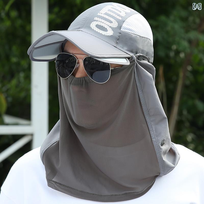 夏用 サンハット メンズ フィッシング ハット アウトドア フェイスカバー 速乾 折りたたみ 紫外線 カット.カラフルカラーオシャレデザイン主な素材: -サイズ: 調節可能群衆: 男性詳細: 文字色の分類: グレー.ブルー.ネイビーブルー....
