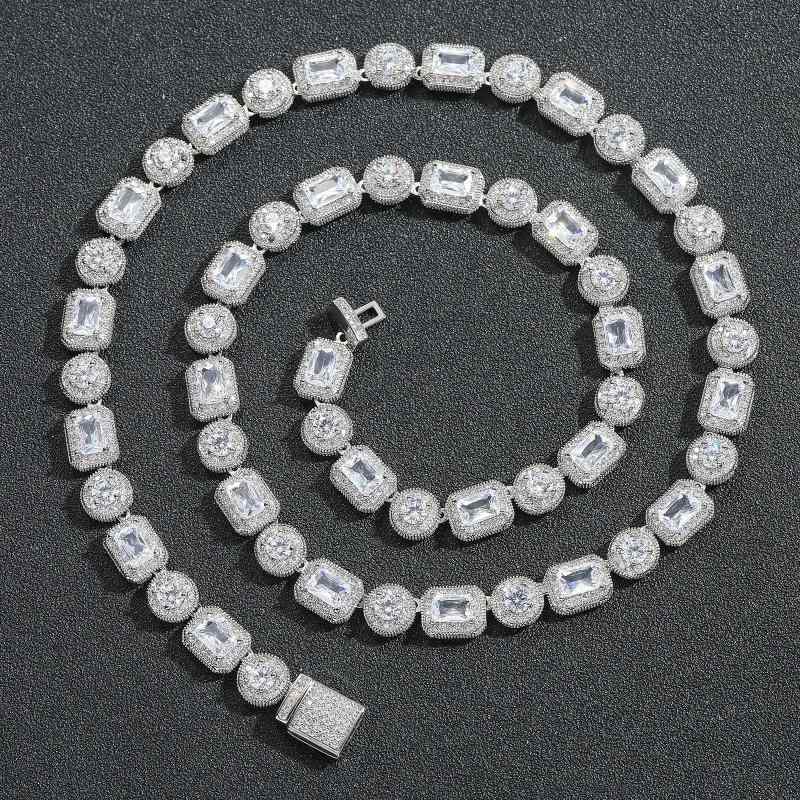 ネックレス メンズ レディース 8mm ジルコニア 幾何学模様 ヒップホップ アイスキャンディチェーン 幅広 ラッキーアイテム アクセサリー ゴールド シルバー