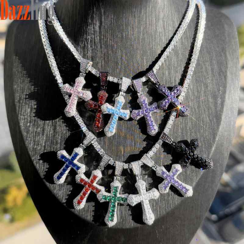 ネックレス メンズ ブルー ジルコニア クロス ペンダント 麻の葉チェーン パンク ヒップホップ 個性的 スタイル カップル 全粉石 全白石 全紫石 白石 紫石 白石 緑石 白石 赤石 白石 海藍石 黒金紫石・カテゴリ: ネックレス・素材:...