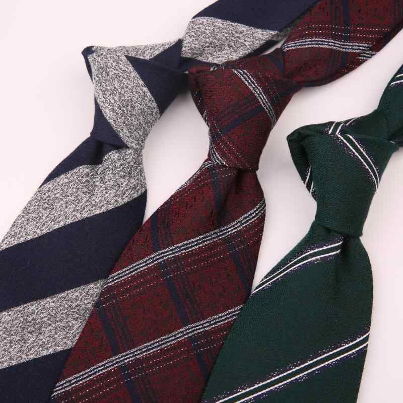 ネクタイ メンズ 男性用 コットン混紡 ストライプ柄 チェック柄 レトロ ビンテージ風 カジュアル 赤 紺 深緑