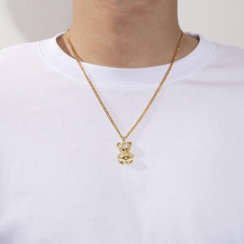 ネックレス メンズ 男性用 ジルコニア ベア ペンダント チタン鋼 チェーン 喜平 鎖骨 電気メッキ加工 欧美 パンク ストリート ・素材: 銅・加工方法: 電鍍・デザイン: 動物/十二支・チェーンスタイル: キューバチェーン・多層構造: ...