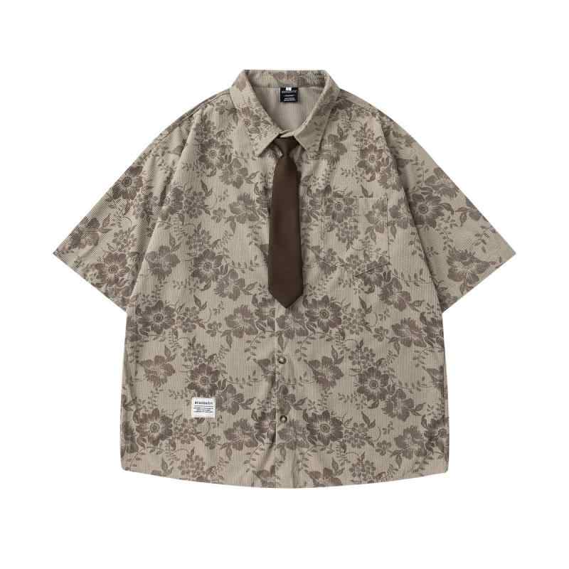 シャツ メンズ 男性用 レトロ柄 半袖 トップス 弛感 リラックス 開襟シャツ 酢酸繊維 ポリエステル混紡 普段使い 秋服 グレー ブラウン・カテゴリ: シャツ・スタイル: ・タイプ: カーディガン・フィット: ゆったり・襟の形: 襟付き・...