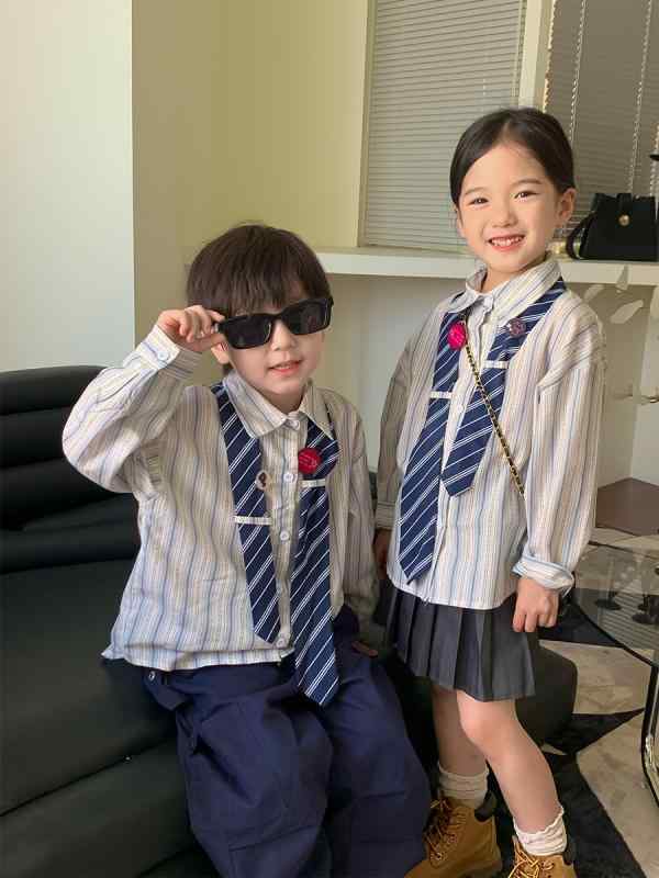 親子ペアシャツ 春秋 韓国 ストライプ柄 コットン 母子ペア 姉妹 兄弟 ペアルック トップス 90cm 100cm 110cm 120cm 130cm 140cm S M