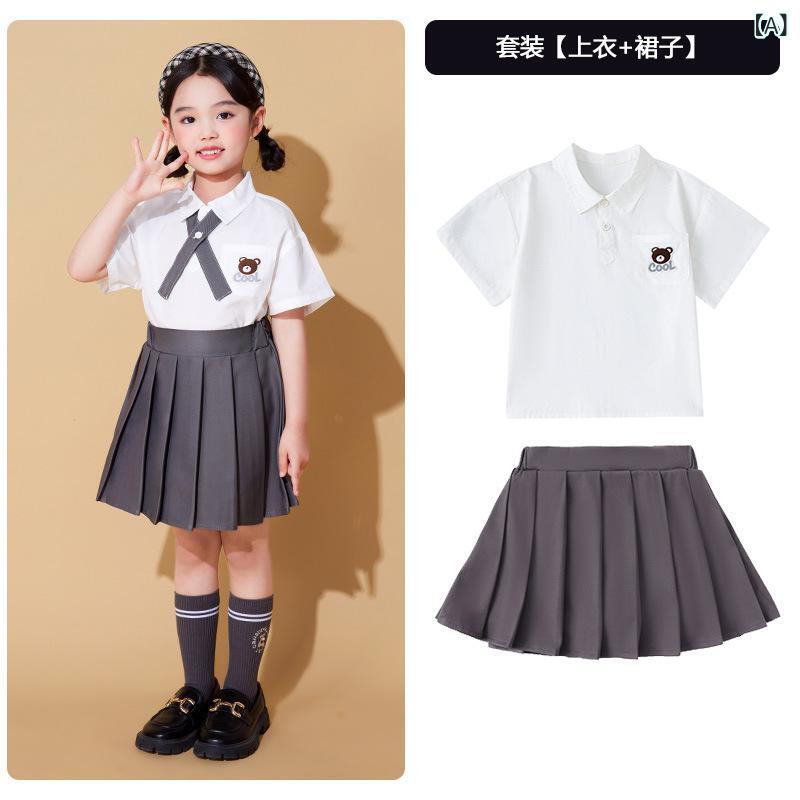 子供用ダンス衣装 セットアップ ポロシャツ 百褶スカート 短パン 合唱 学院風 春秋