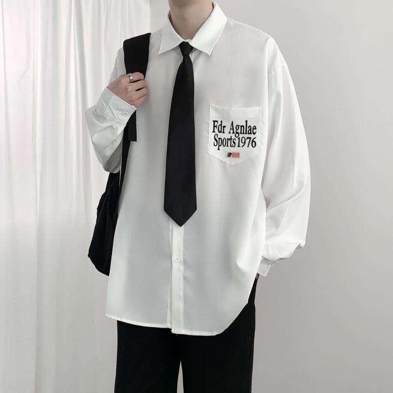 シャツ メンズ 豪華感 領 接触冷感 デザイン ドロップショルダー ゆったりめ 風 ホワイト 長袖 トップス ブラウス M L XL 2XL 3XL