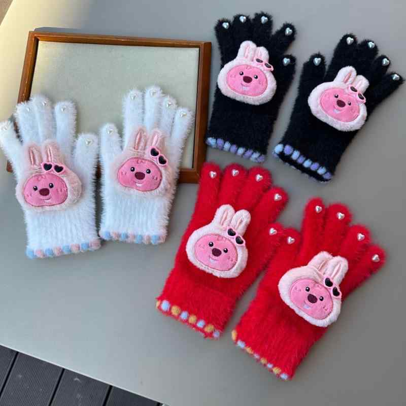 手袋 レディース 冬用手袋 防寒手袋 五本指手袋 かわいい ルーピーウサギ カートゥーンデザイン 学生 自転車 バイク 白 黒 赤・機能: 保温.防風・スタイル: 分指手袋・カラー: ホワイト.ブラック.レッド・サイズ: フリーサイズ・素材...